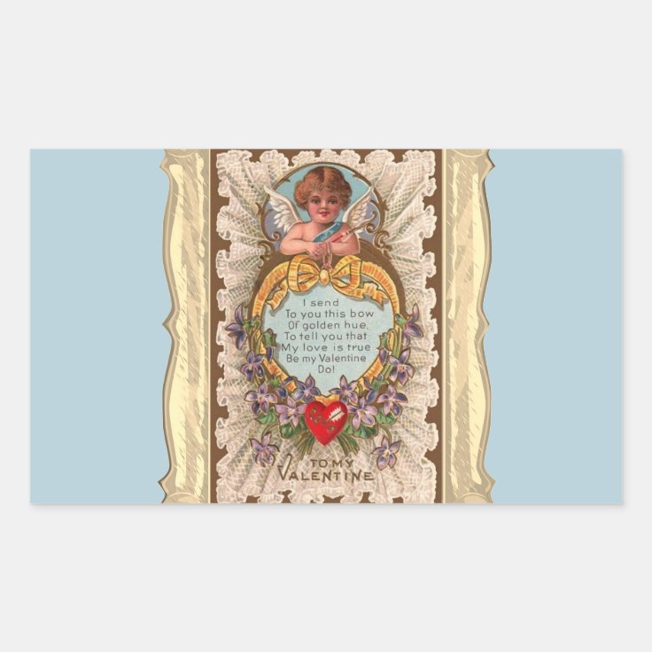Valentine Poem With Cupid Rectangular Sticker | Zazzle