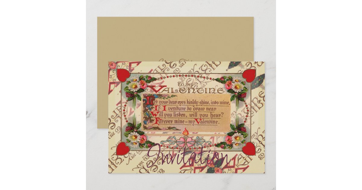 Valentine Poem With Flowers Invitation | Zazzle