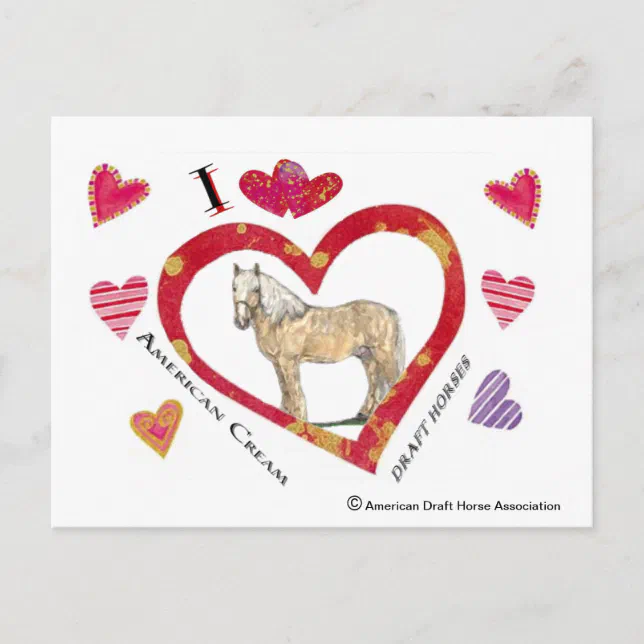 Valentine Postcard of American Cream Draft Horses | Zazzle