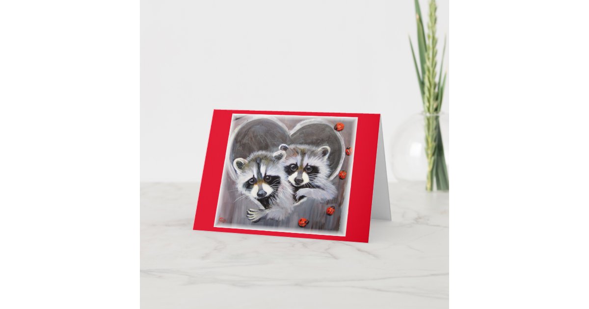 VALENTINE RACCOONS GREETING CARD | Zazzle