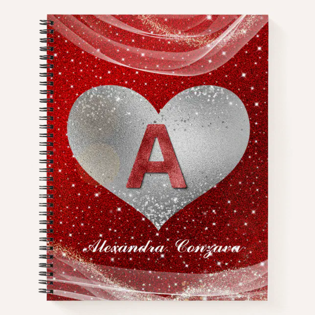 Valentine Red Glitter Initial A Letter Monogram Notebook | Zazzle