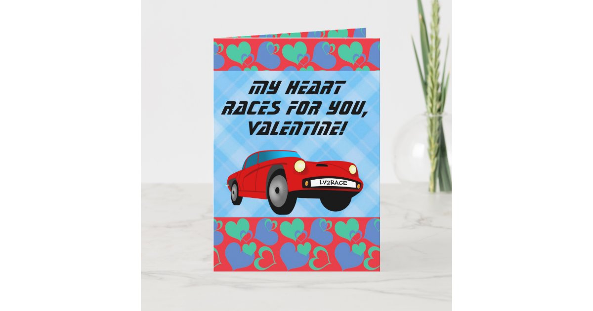 Valentine Red Race Car Kids Boys Valentines Day Holiday Card | Zazzle