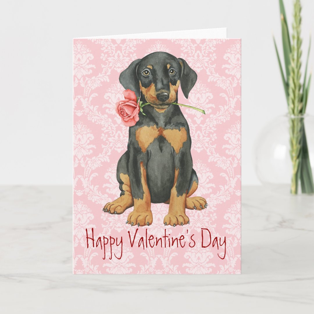 Valentine Rose Doberman Holiday Card | Zazzle