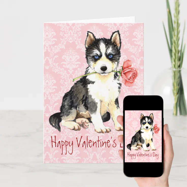 Valentine Rose Husky Holiday Card | Zazzle
