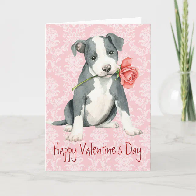 Valentine Rose Pit Bull Holiday Card | Zazzle