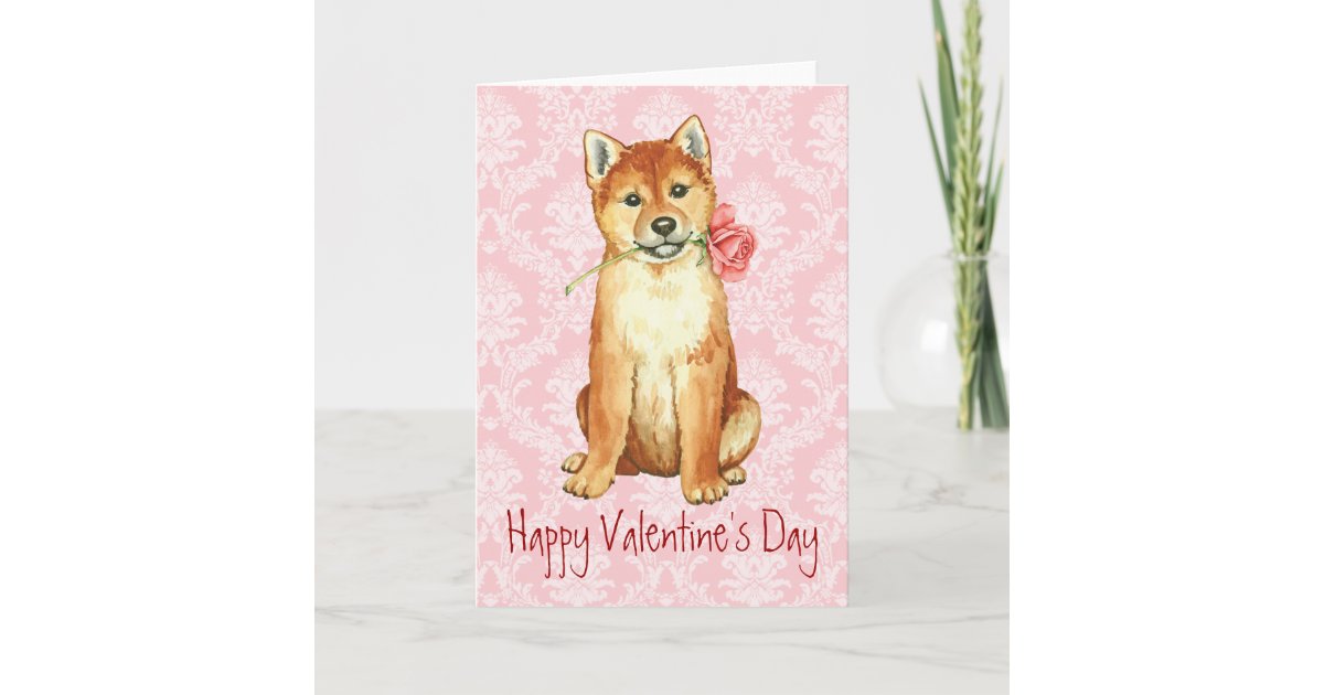 Valentine Rose Shiba Inu Holiday Card | Zazzle