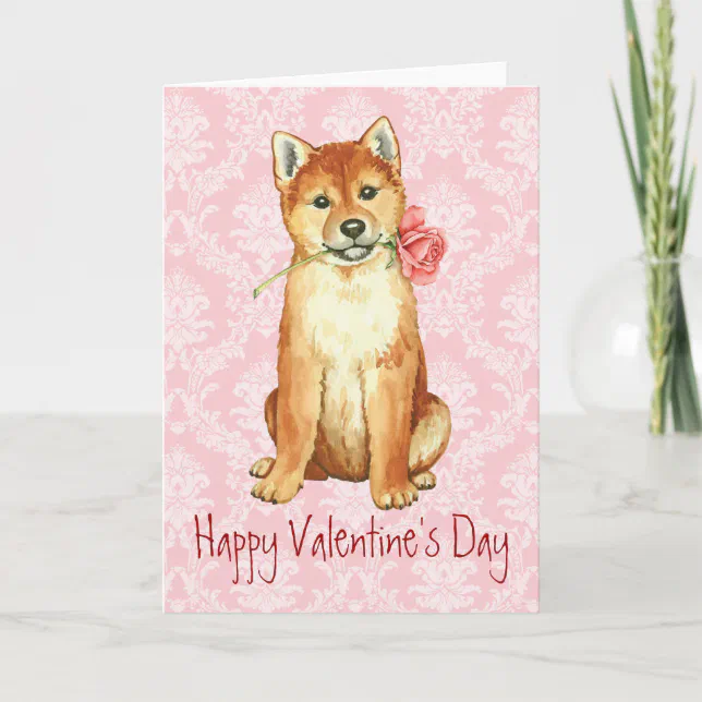 Valentine Rose Shiba Inu Holiday Card | Zazzle