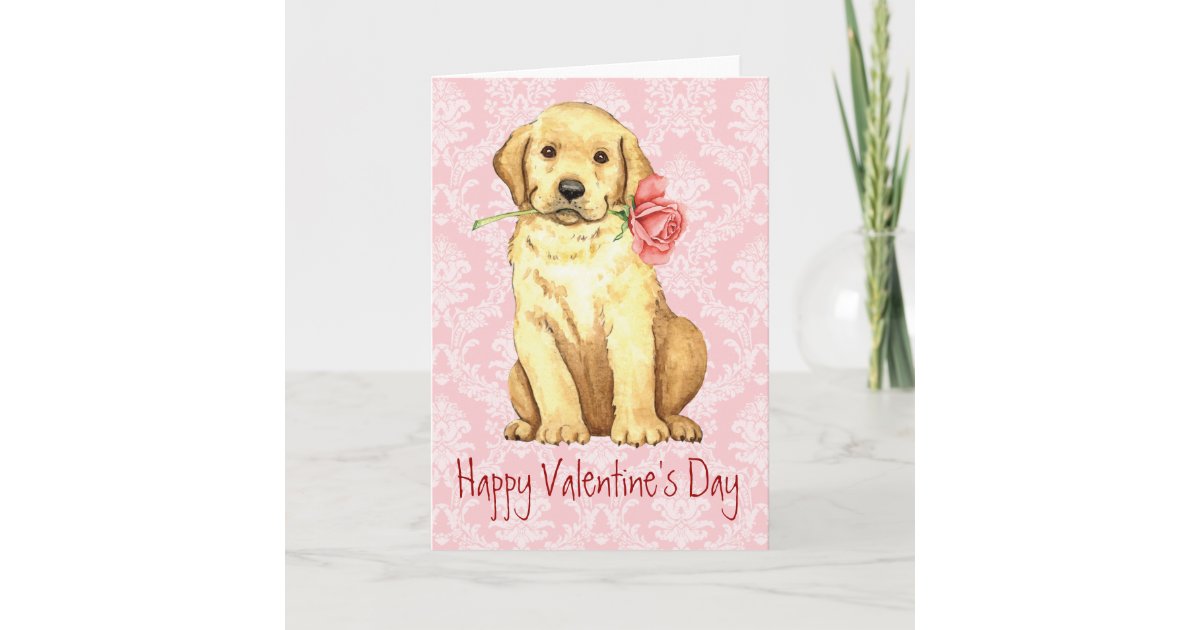 Valentine Rose Yellow Lab Holiday Card | Zazzle