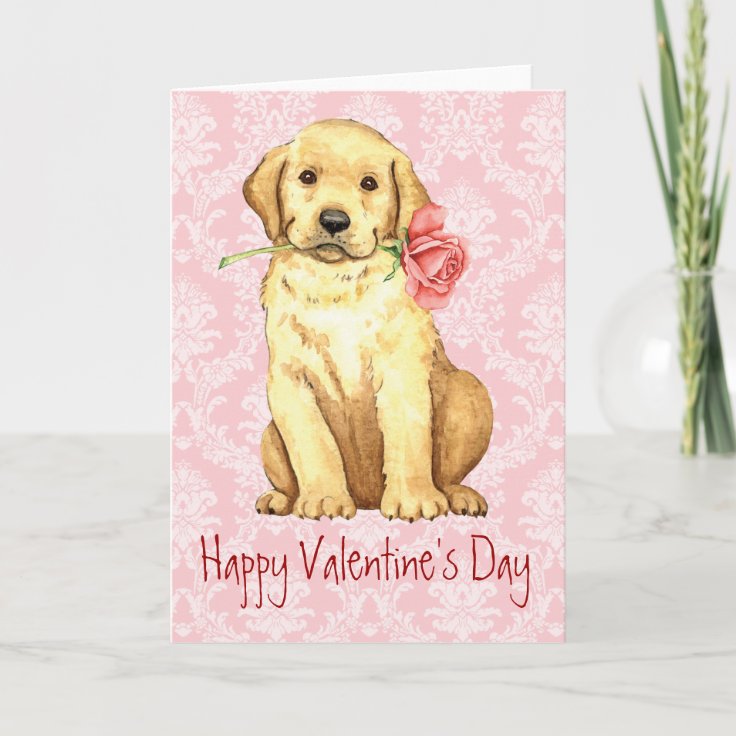 Valentine Rose Yellow Lab Holiday Card | Zazzle