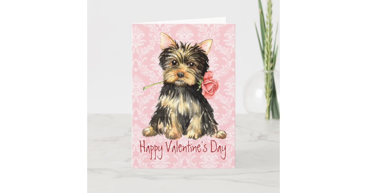 Valentine Rose Yorkie Holiday Card | Zazzle