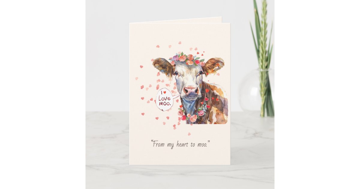 Valentine’s Day I Love Moo Cute Romantic Card | Zazzle