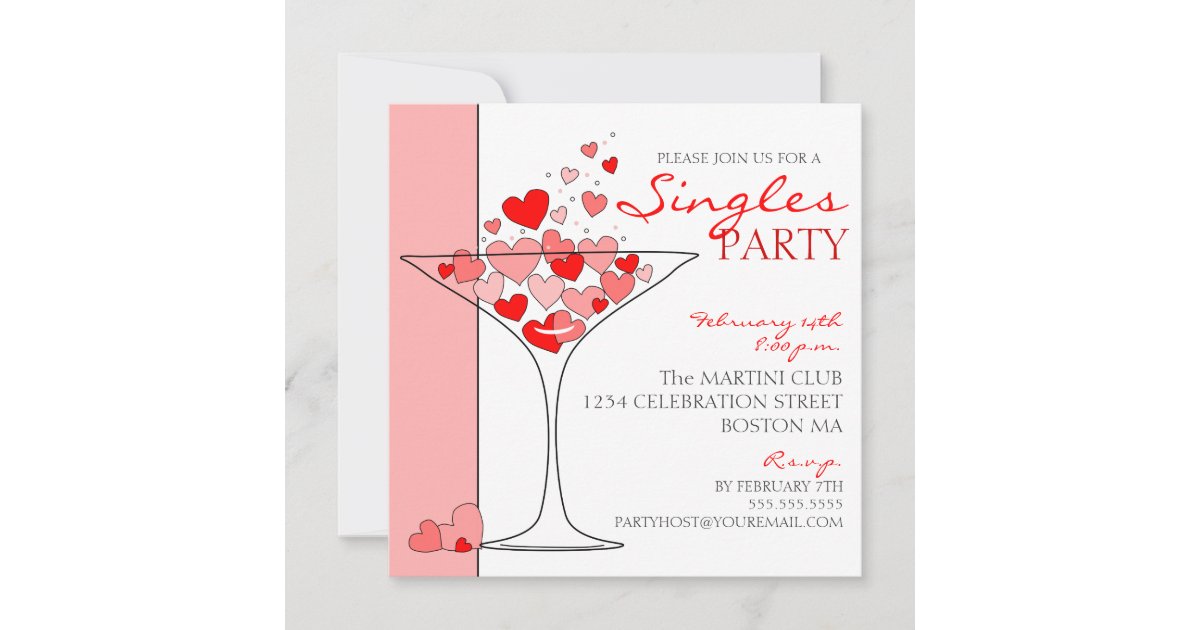 Valentine Singles Party Heart Cocktail Invitation | Zazzle