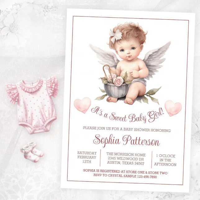 Valentine Sweet Baby Girl Baby Shower Invitation | Zazzle