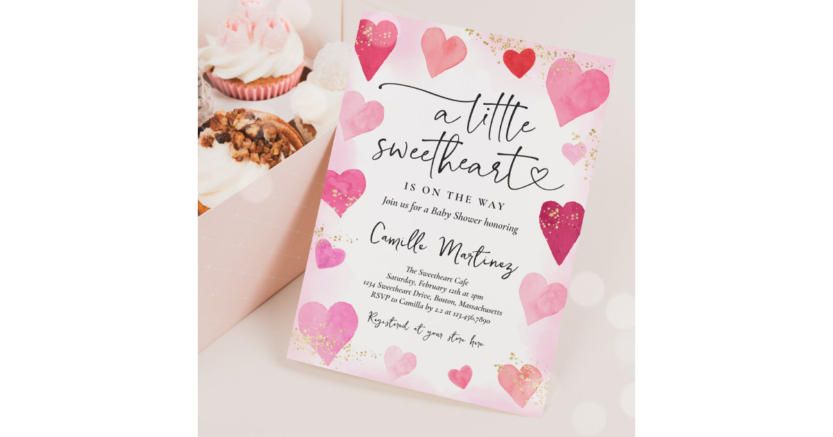 Valentine Sweetheart Pink Red Hearts Baby Shower Invitation | Zazzle