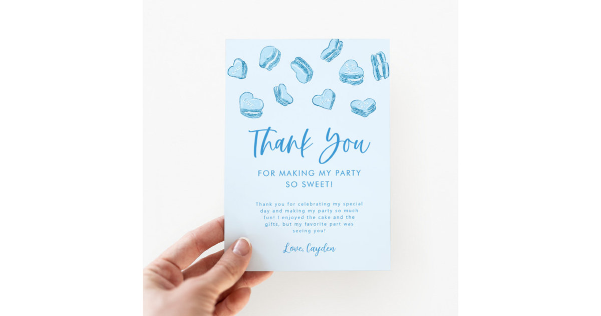 Valentine theme Blue Hearts Birthday Party Thank You Card | Zazzle