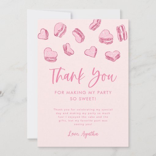 Valentine theme Pink Hearts Birthday Party Thank You Card | Zazzle