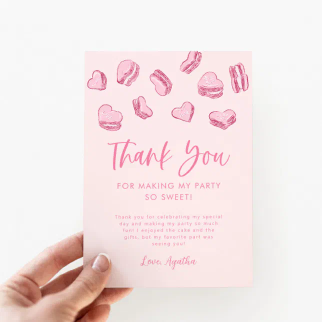 Valentine theme Pink Hearts Birthday Party Thank You Card | Zazzle