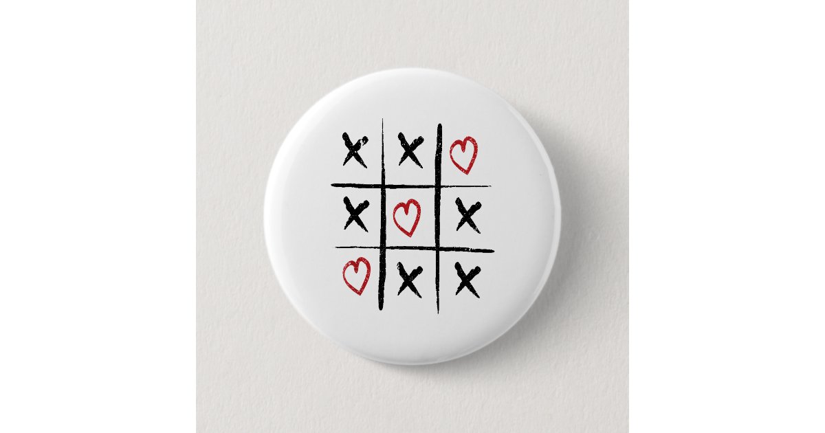 Valentine Tic Tac Toe Hearts Day Button | Zazzle