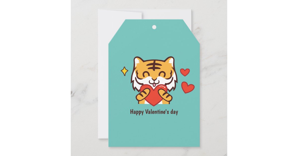 Valentine tiger heart holiday card | Zazzle