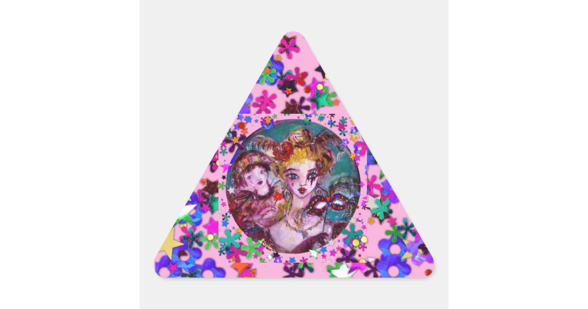 VALENTINE VENETIAN MASQUERADE CONFETTI TRIANGLE STICKER | Zazzle