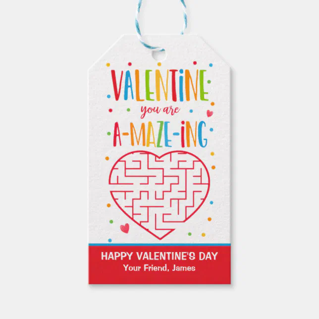 Valentine You Are A-MAZE-ING Maze School Classroom Gift Tags | Zazzle