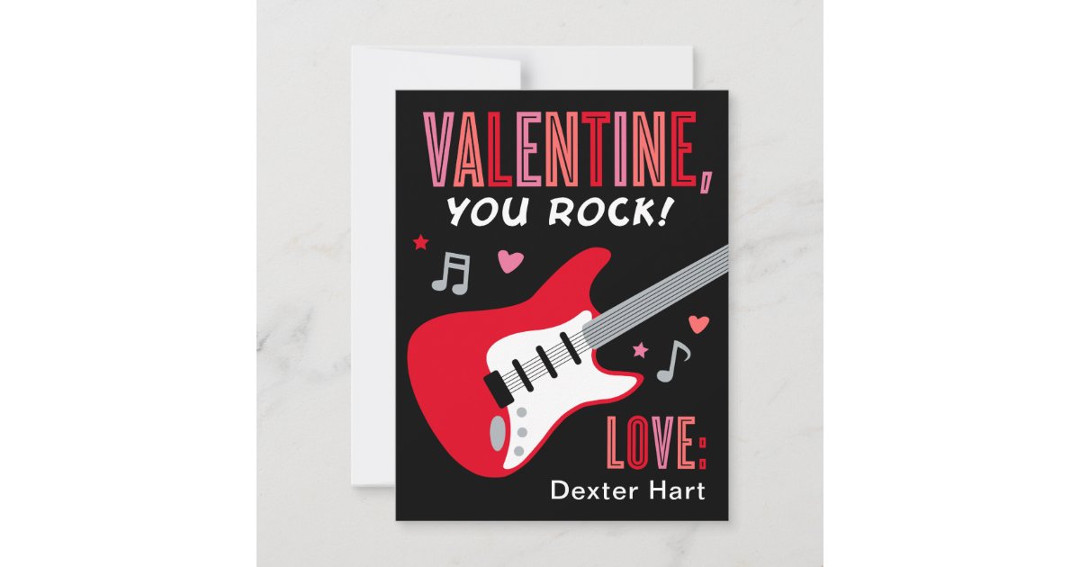 Valentine You Rock Red Guitar Kids Valentine's Day Holiday Card | Zazzle