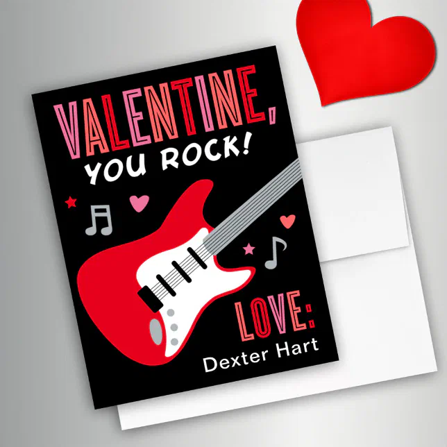 Valentine You Rock Red Guitar Kids Valentine's Day Holiday Card | Zazzle