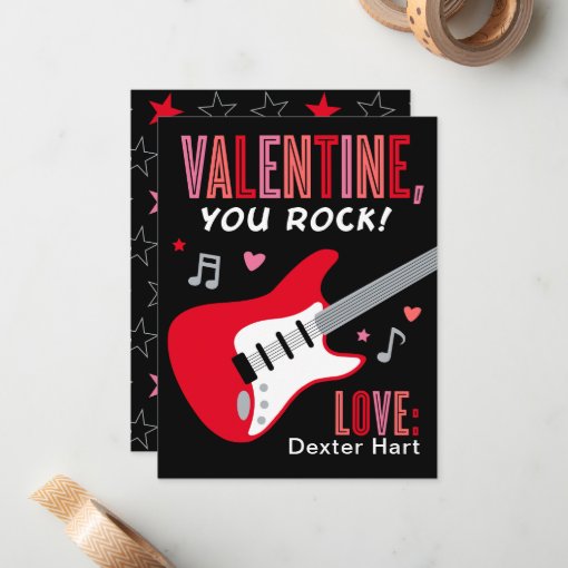 Valentine You Rock Red Guitar Kids Valentine's Day Note Card | Zazzle