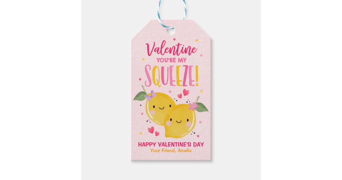 Valentine You're My Main Squeeze Lemon Classroom Gift Tags | Zazzle
