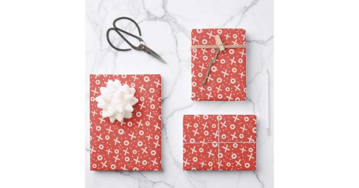Valentines 0X0X Kisses Red Pattern Wrapping Paper Sheets | Zazzle