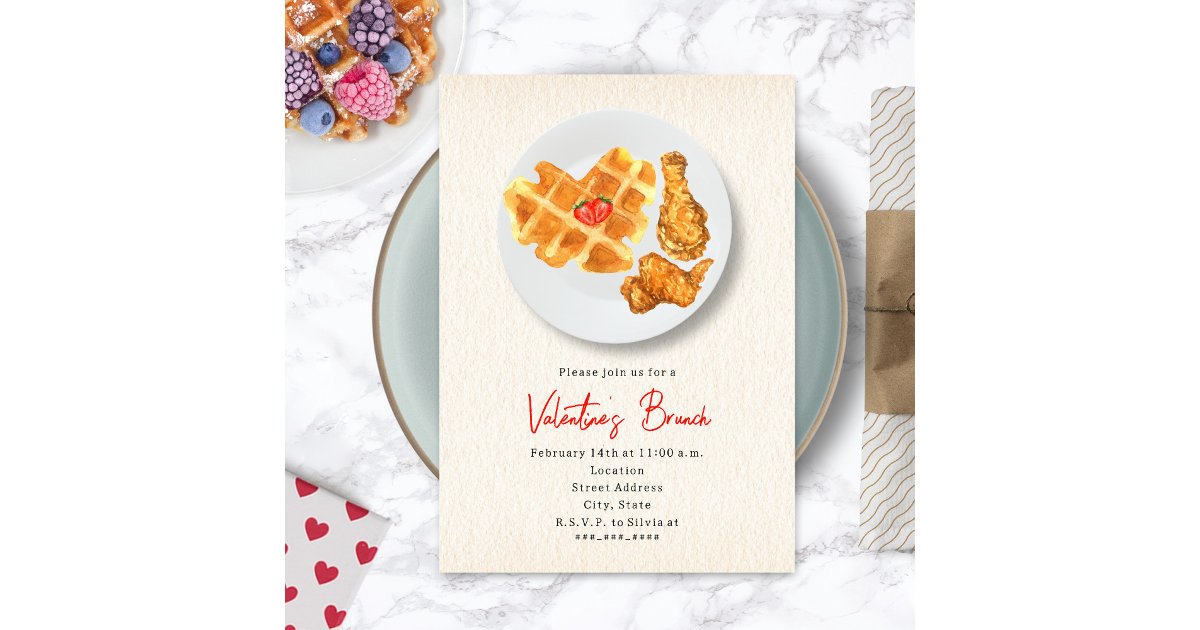 Valentine's Brunch Chicken & Waffles Party Invitation | Zazzle