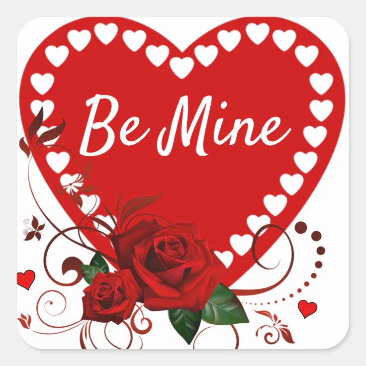 Valentine's Day Be Mine Heart Favor Square Sticker | Zazzle