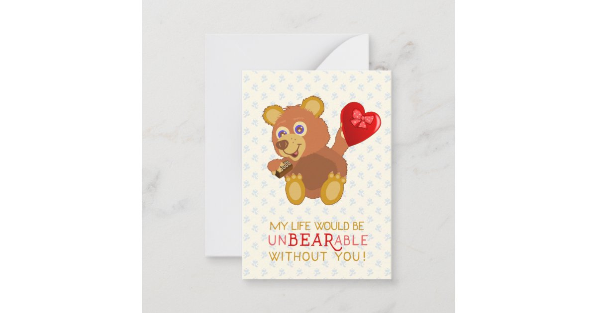 Valentine's Day Bear Funny Kids School Classroom Note Card | Zazzle