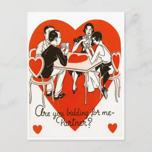 Valentine's Day Bridge Game Holiday Postcard | Zazzle