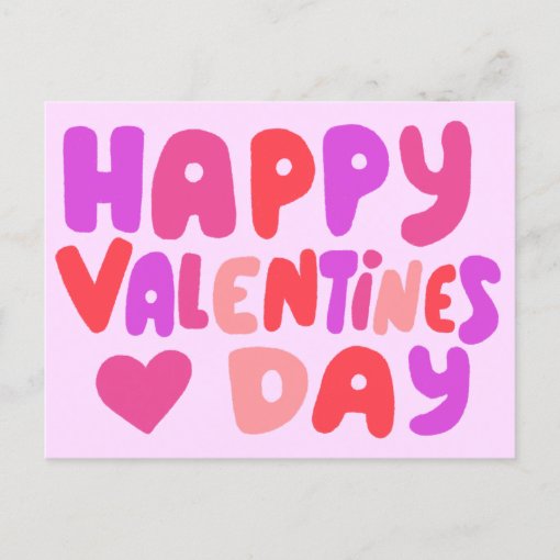 Valentines Day Bubble Letters Pink Curvy Retro Postcard | Zazzle