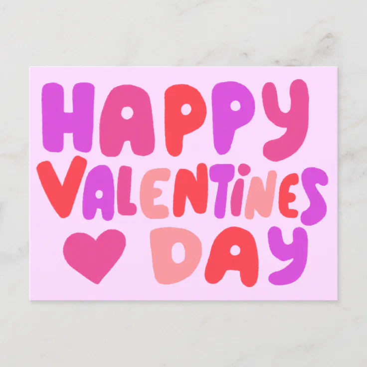 Valentines Day Bubble Letters Pink Curvy Retro Postcard | Zazzle