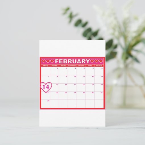 Valentines Day Calendar Holiday Postcard | Zazzle