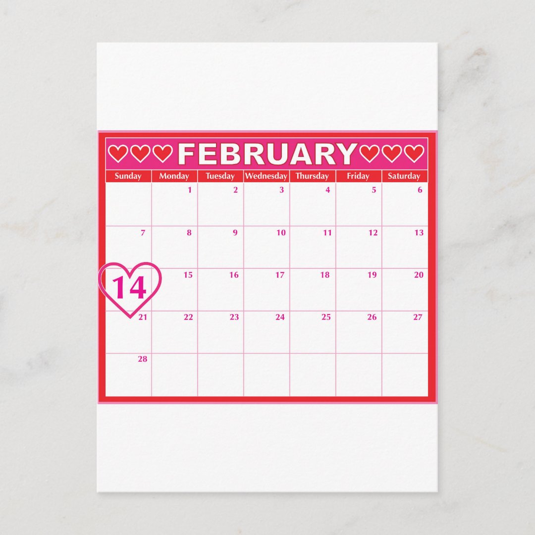 Valentines Day Calendar Holiday Postcard | Zazzle