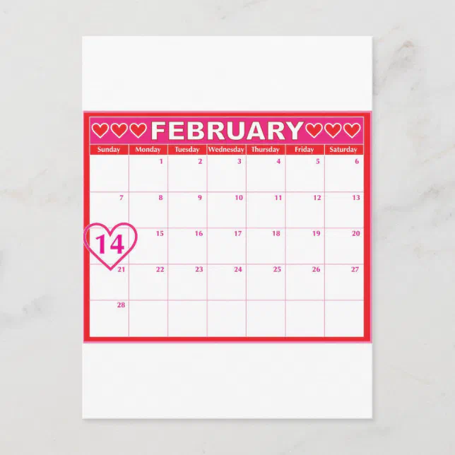 Valentines Day Calendar Holiday Postcard | Zazzle