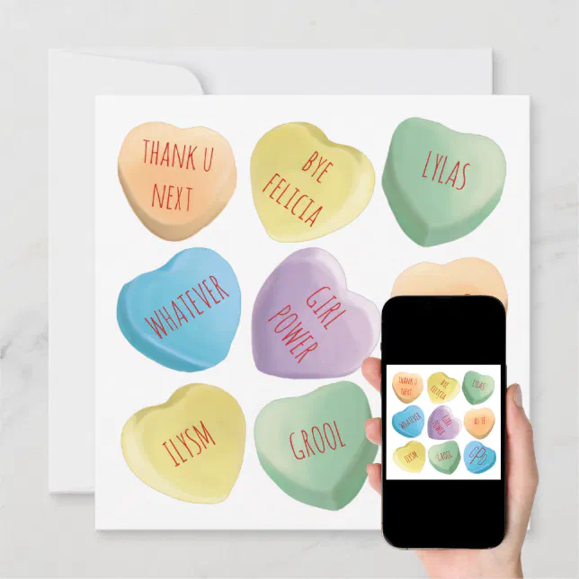 Valentine's Day candy conversation hearts Holiday Card | Zazzle