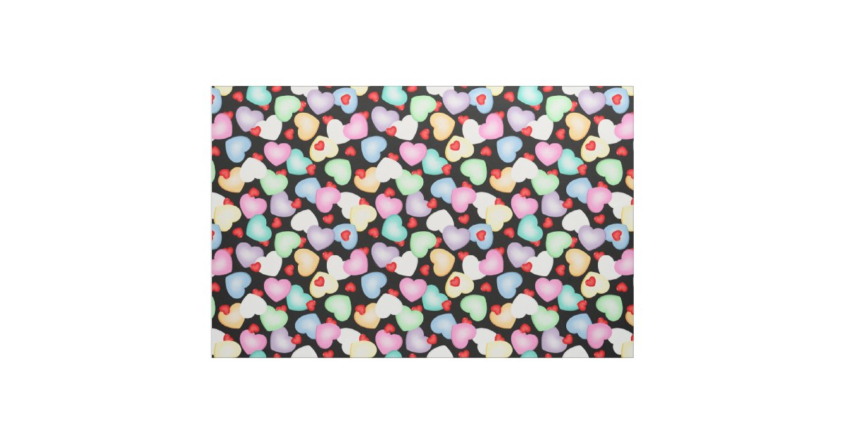 Valentine's Day Candy Hearts Pattern Fabric | Zazzle