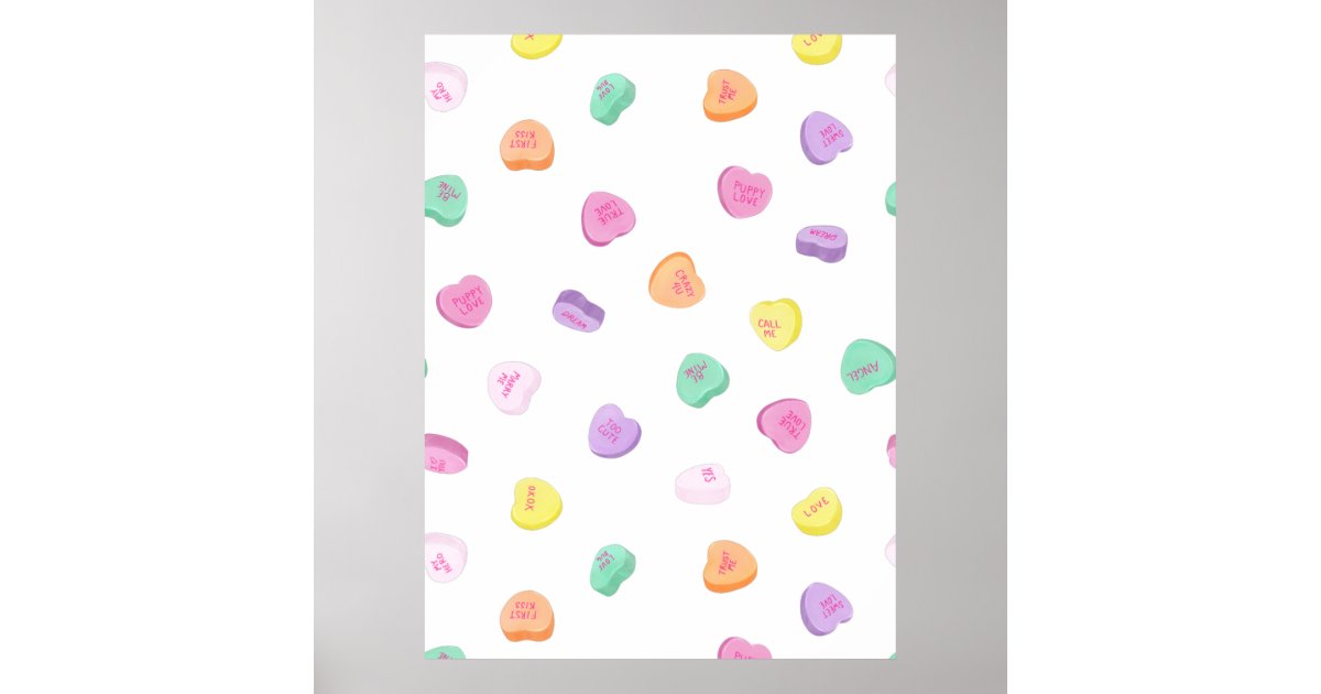 Valentines Day Candy Hearts Pattern Poster | Zazzle
