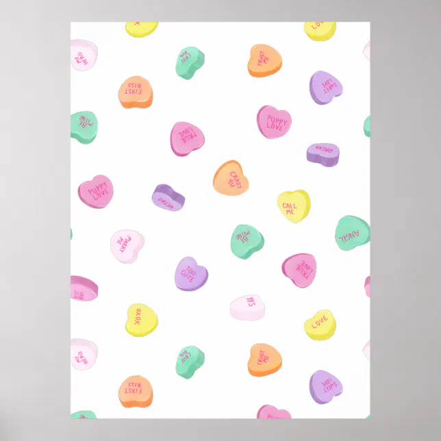 Valentines Day Candy Hearts Pattern Poster | Zazzle
