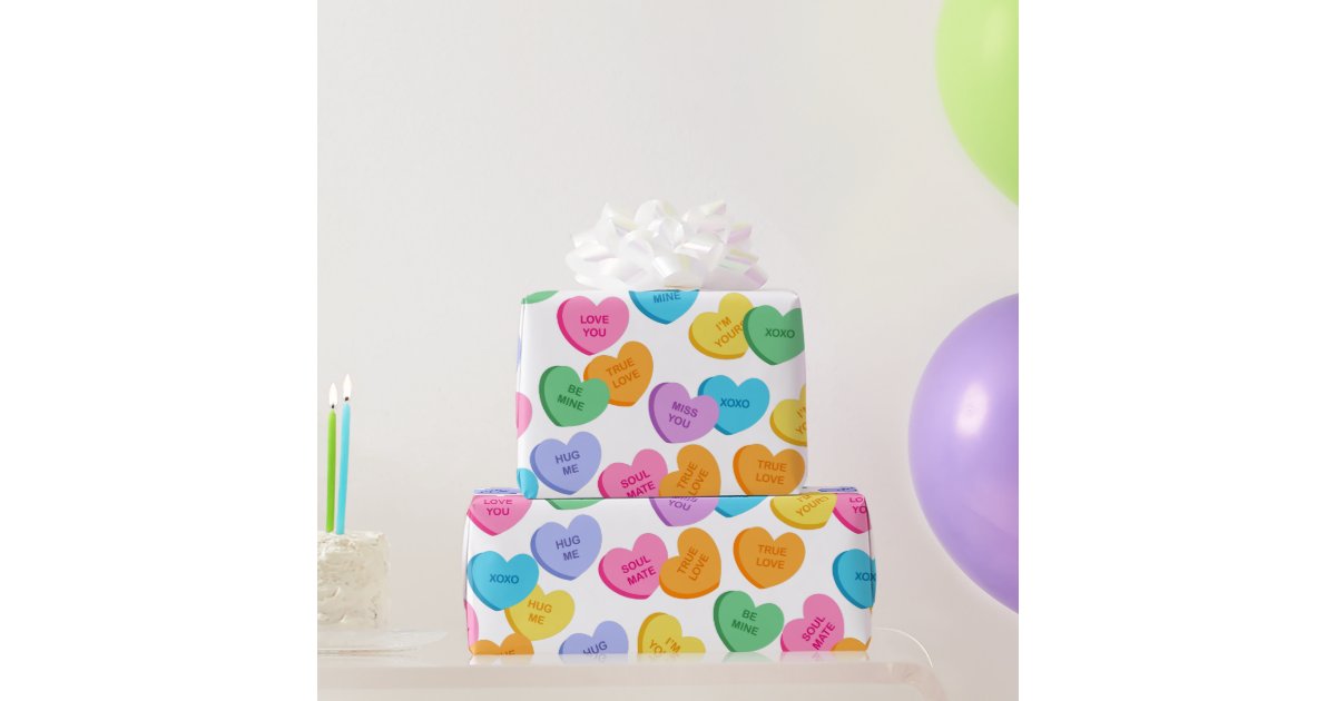 Valentine's Day Candy Hearts Wrapping Paper | Zazzle