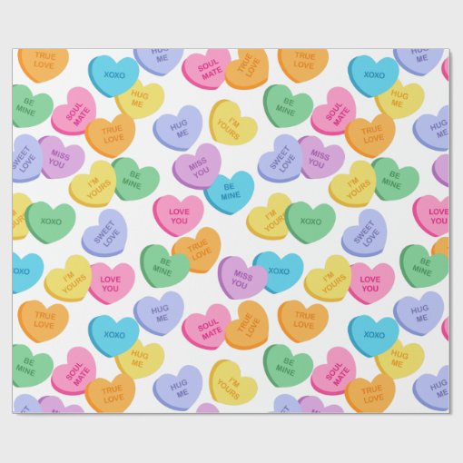 Valentine's Day Candy Hearts Wrapping Paper | Zazzle