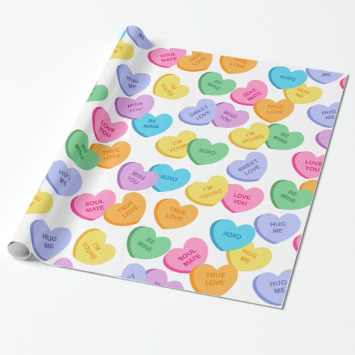 Valentine's Day Candy Hearts Wrapping Paper | Zazzle
