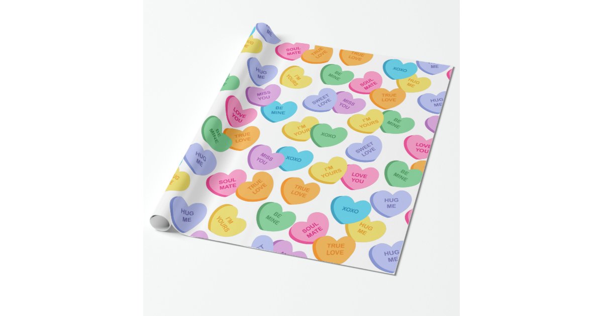 Valentine's Day Candy Hearts Wrapping Paper | Zazzle.com