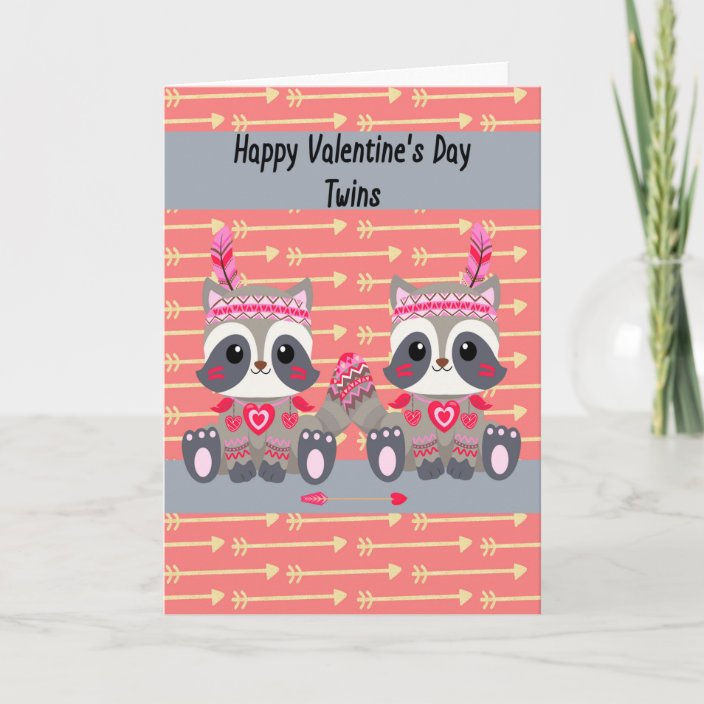 Valentine's Day Card for Twins with Raccoons | Zazzle.com