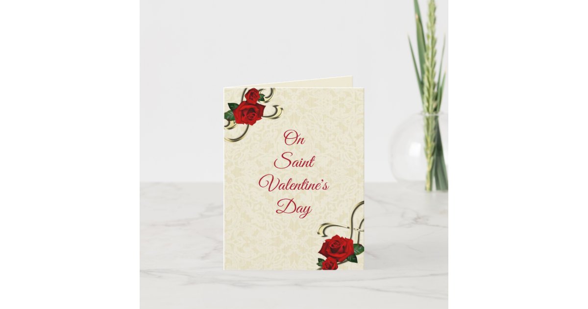 Valentine's Day Card with Red Roses | Zazzle