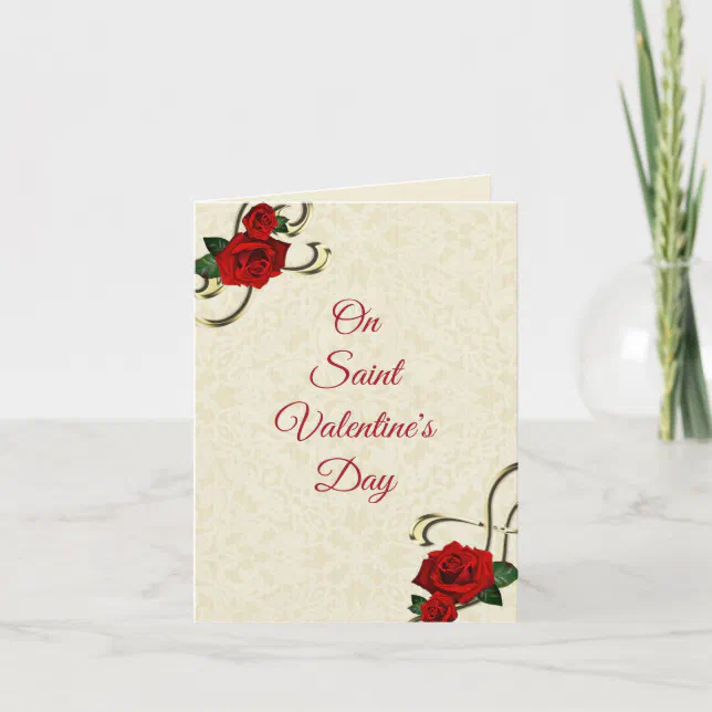 Valentine's Day Card with Red Roses | Zazzle
